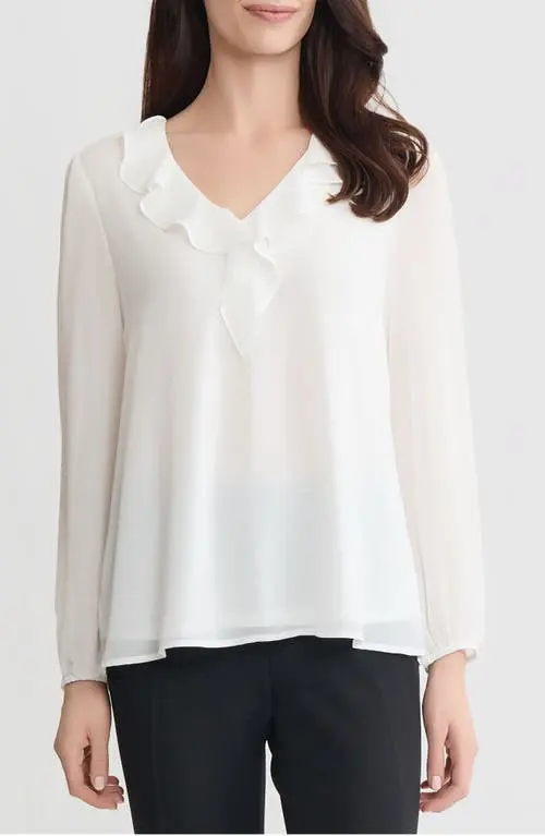 KASPER Ruffle Neck Top - Vanilla Ice