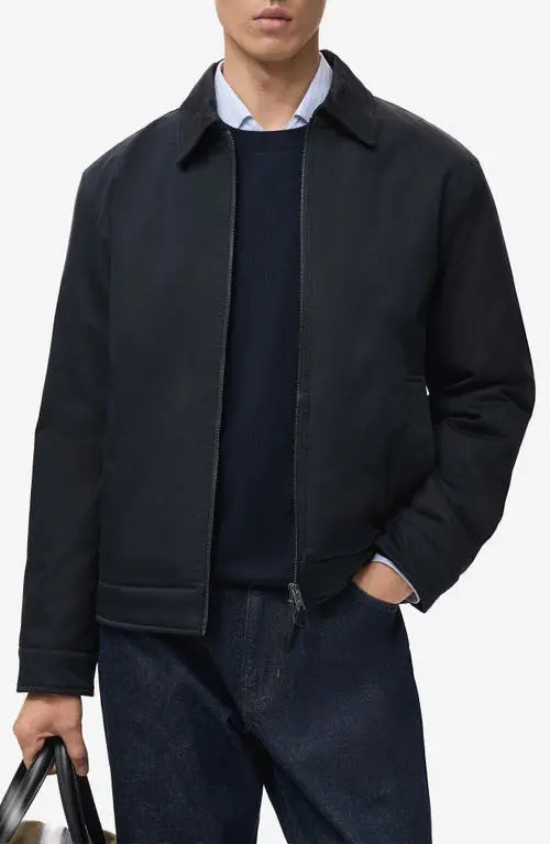 Mango Cotton Blend Jacket - Navy