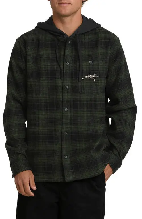 BILLABONG Plaid Hooded Cotton Flannel Button-up Shirt