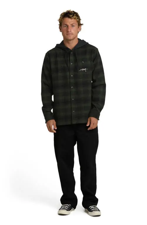 BILLABONG Plaid Hooded Cotton Flannel Button-up Shirt