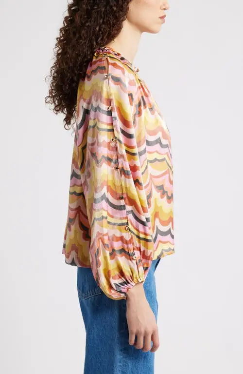 CIEBON Oriana Wave Print Satin Blouse
