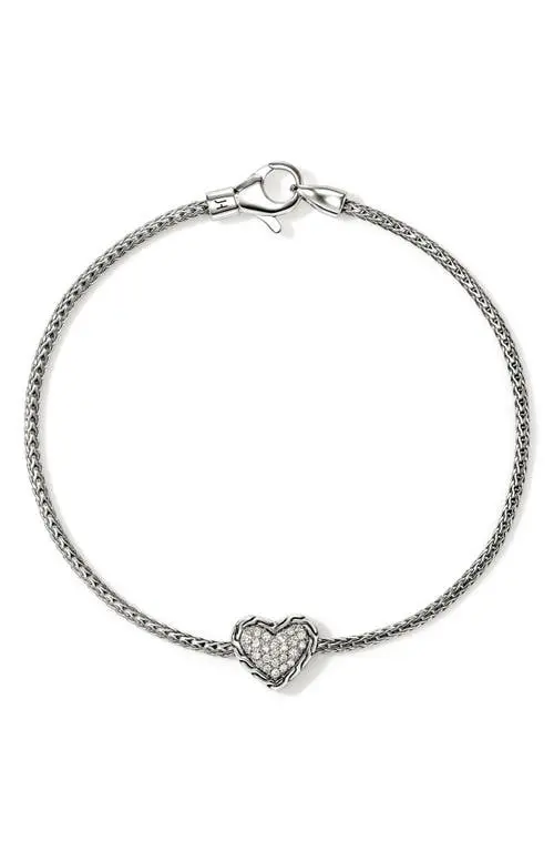 John Hardy Essentials Heart Pavé Diamond Bracelet - Silver