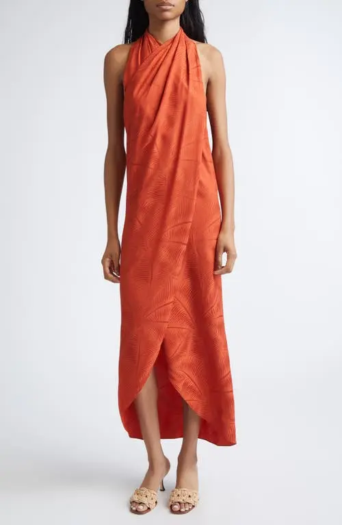 Johanna Ortiz Silent Water Palm Jacquard Drape Satin Top - Rust