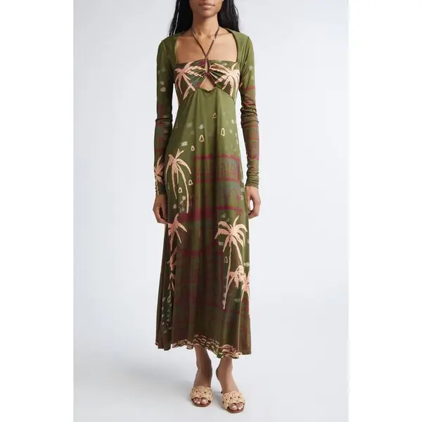 Johanna Ortiz Eternal Tropical Print Long Sleeve Jersey Dress - Green