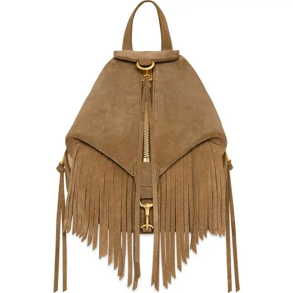 Rebecca Minkoff Mini Julian Fringe Suede Convertible Backpack - Praline