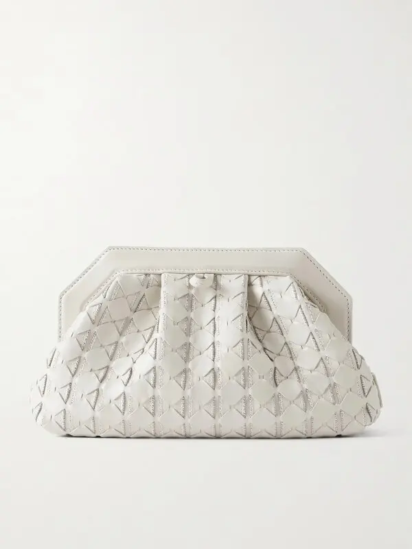 SERAPIAN Secret Mini Embellished Woven Leather Clutch - Neutrals