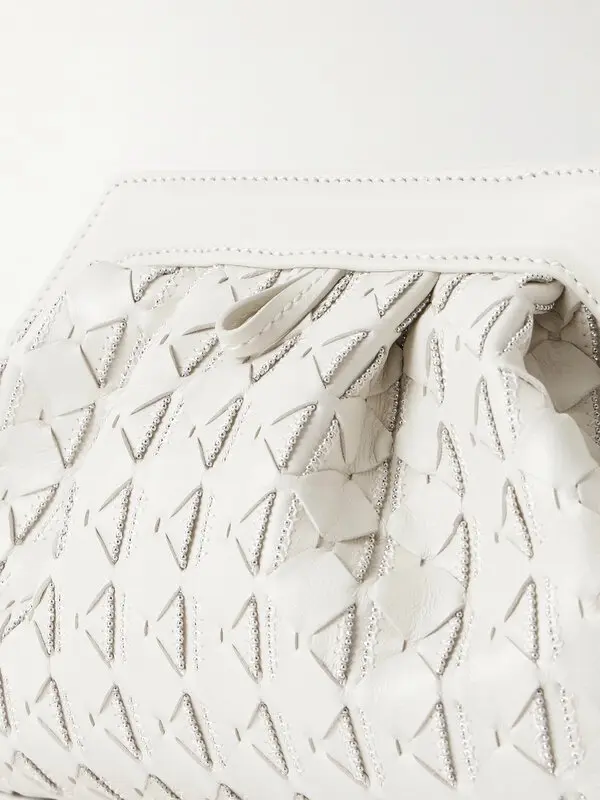 SERAPIAN Secret Mini Embellished Woven Leather Clutch - Neutrals