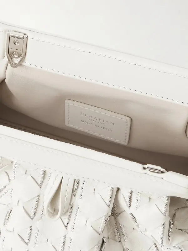 SERAPIAN Secret Mini Embellished Woven Leather Clutch - Neutrals
