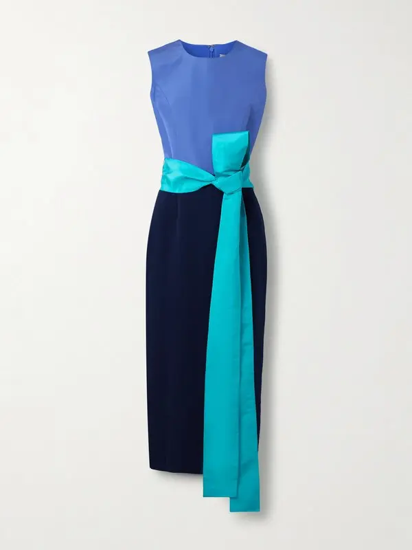 Carolina Herrera Belted Faille And Crepe Midi Dress - Blue