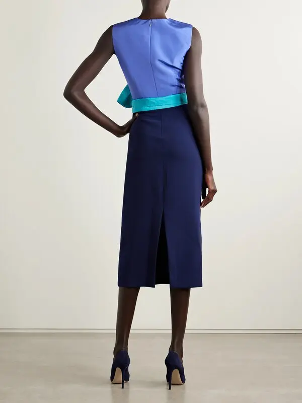 Carolina Herrera Belted Faille And Crepe Midi Dress - Blue