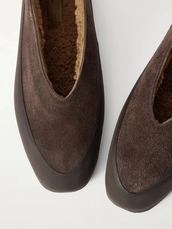 Le Monde Beryl Shearling-lined Suede Ballet Flats - Brown