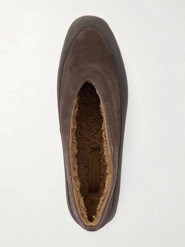Le Monde Beryl Shearling-lined Suede Ballet Flats - Brown