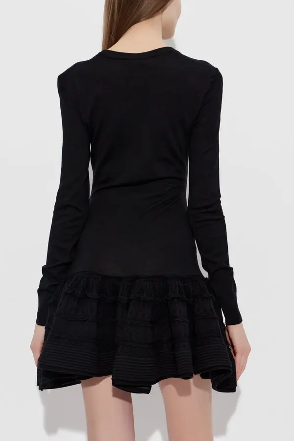 Alaïa Wool Ruffle Dress - Black