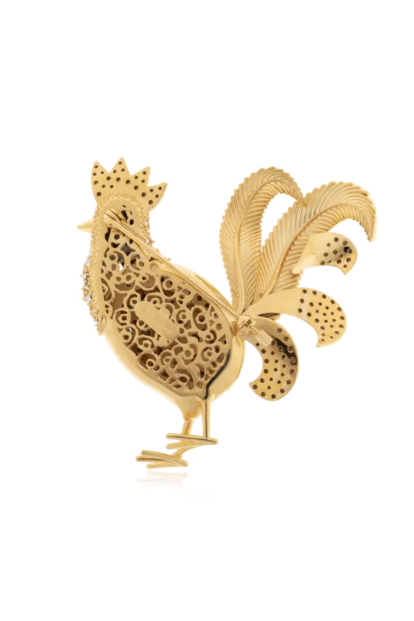 Dolce & Gabbana Rooster Brooch With Crystals