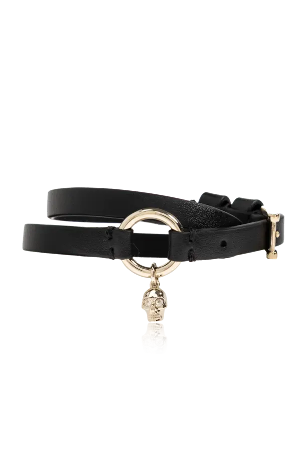 Alexander McQueen Leather Bracelet With Skull Charm - Black