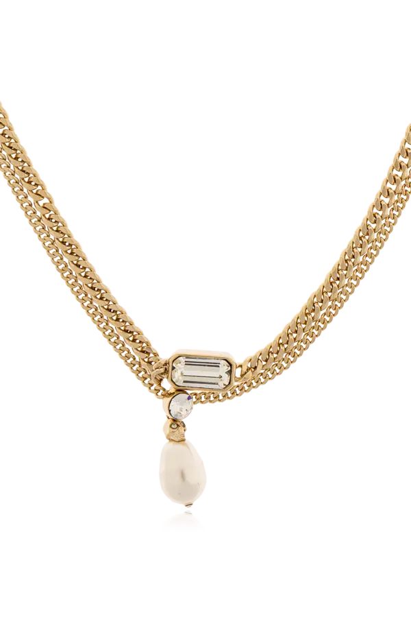 Alexander McQueen Brass Choker Necklace With Pearl And Gemstone - Gold