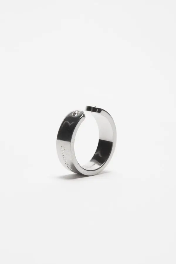 Acne Studios Logo Cuff Brass Ring - Semi Matt Silver