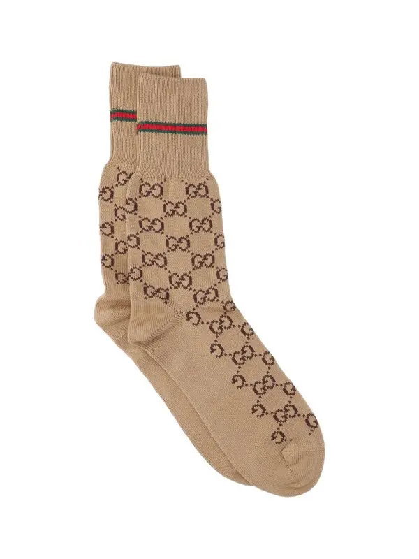 Gucci Gg And Web Socks - Brown