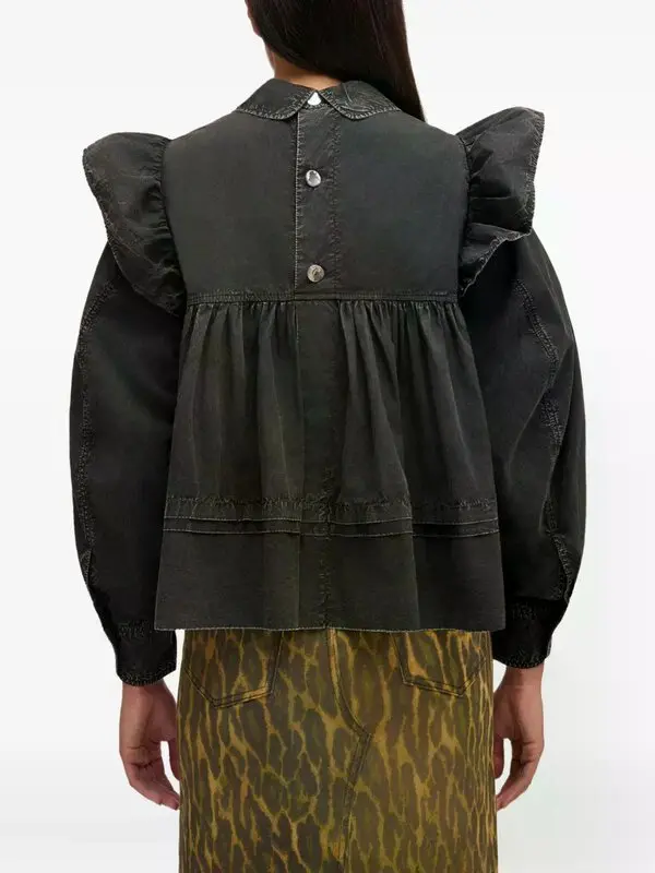 GANNI Polo-collar Blouse With Ruffled Shoulders