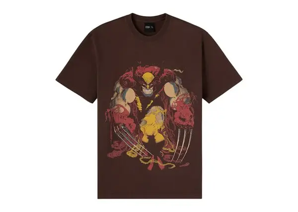OVO Marvel Wolverine Masthead Tee Shirt - Fade Out Brown