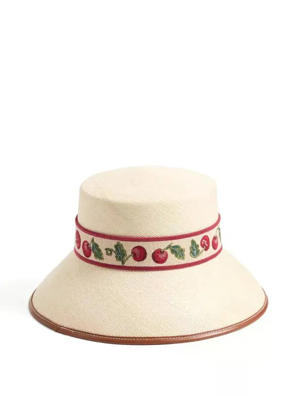 Valentino Garavani Cherryfic Straw Bucket Hat With Leather Trim