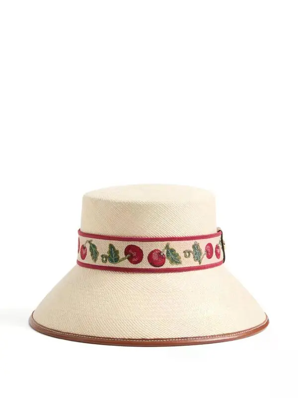Valentino Garavani Cherryfic Straw Bucket Hat With Leather Trim