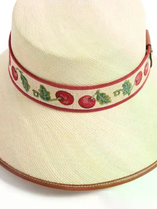 Valentino Garavani Cherryfic Straw Bucket Hat With Leather Trim