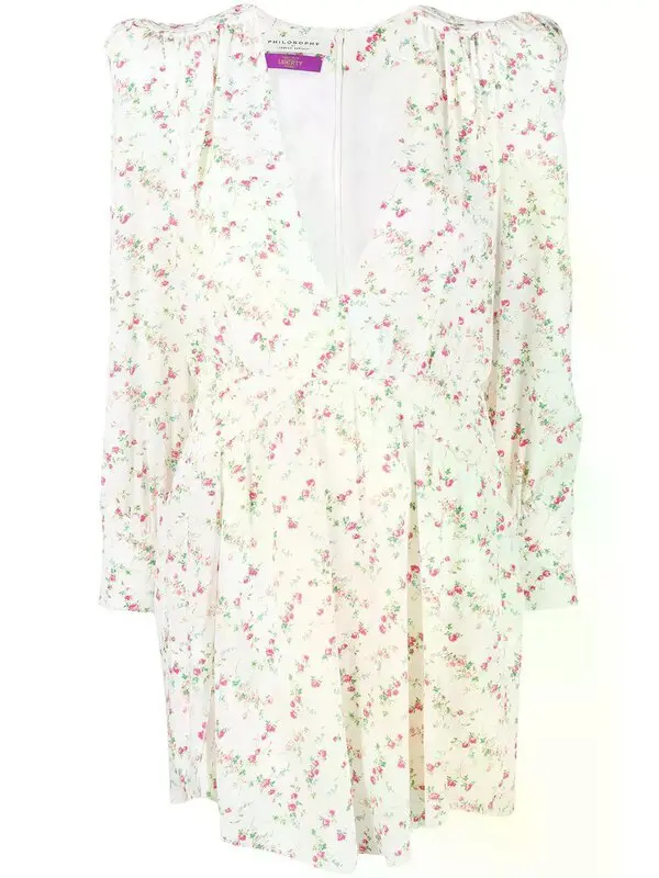 Philosophy Di Lorenzo Serafini Floral-print Flared Silk Dress - White