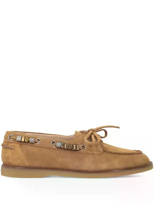 Pinko Suede Lace-up Loafers With Gold Tone Logo Detail - Brown