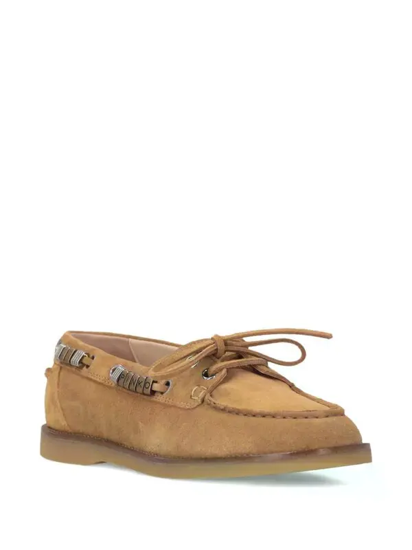 Pinko Suede Lace-up Loafers With Gold Tone Logo Detail