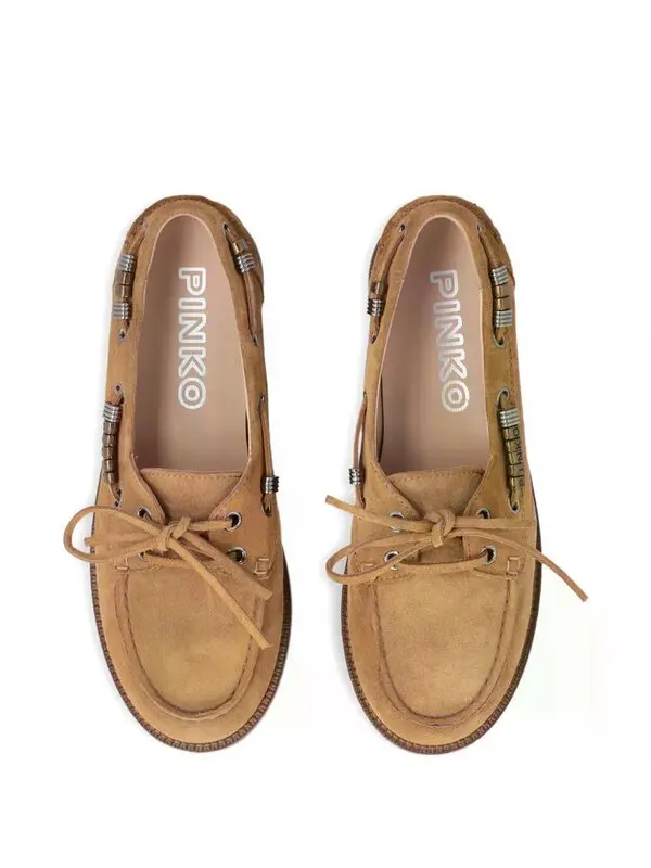 Pinko Suede Lace-up Loafers With Gold Tone Logo Detail