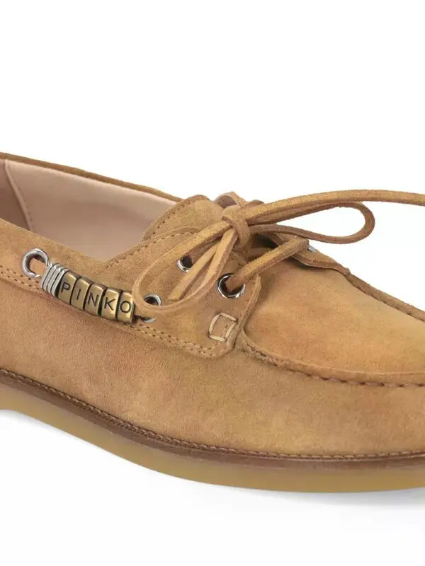 Pinko Suede Lace-up Loafers With Gold Tone Logo Detail