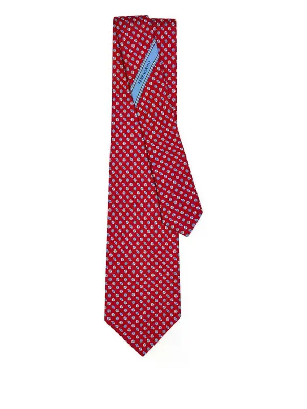 FERRAGAMO Printed Silk Neck Tie - Red