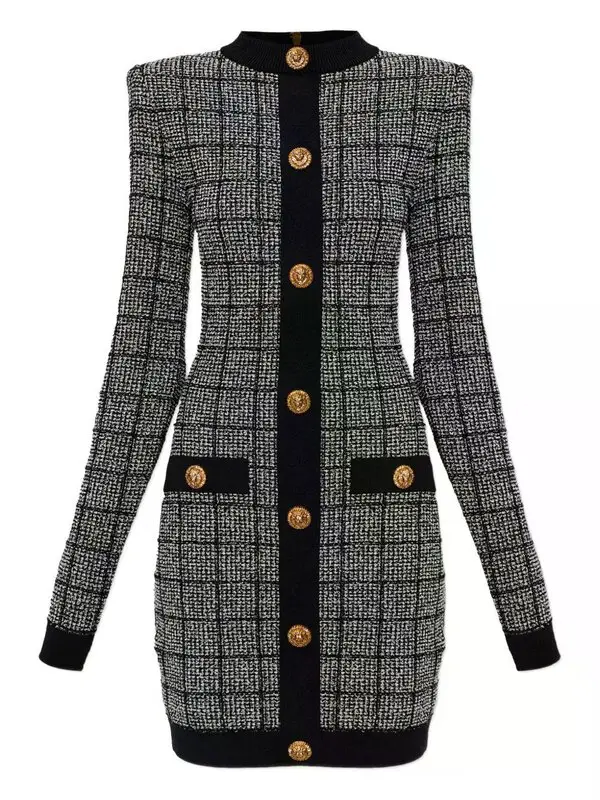 Balmain Checked Long-sleeve Dress