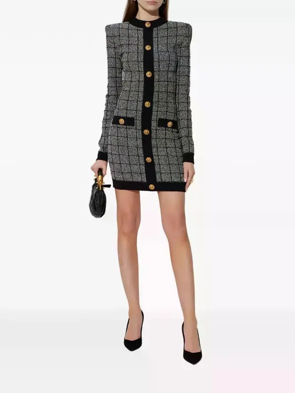 Balmain Checked Long-sleeve Dress