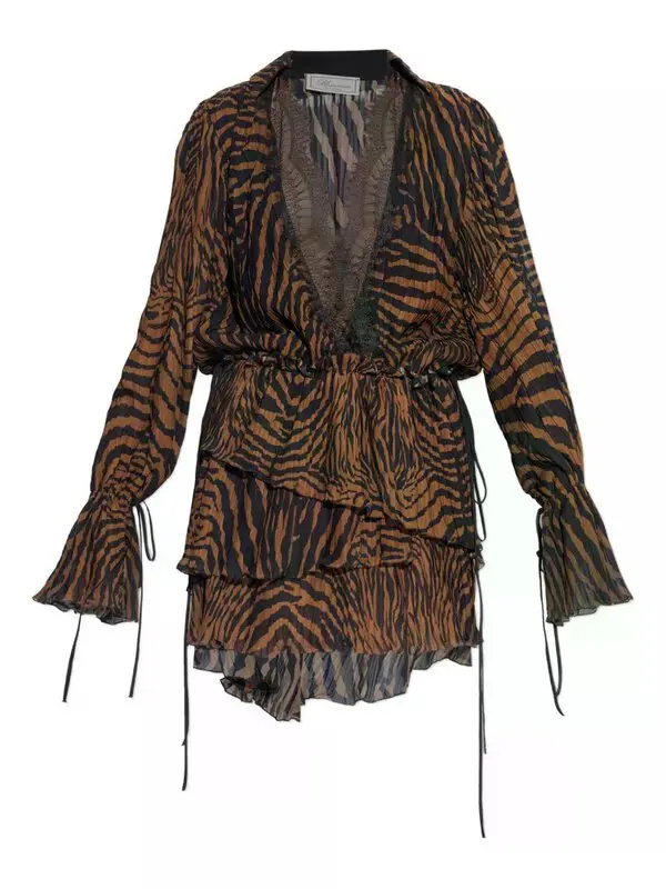 Blumarine Lace-trim Zebra-print Dress - Brown