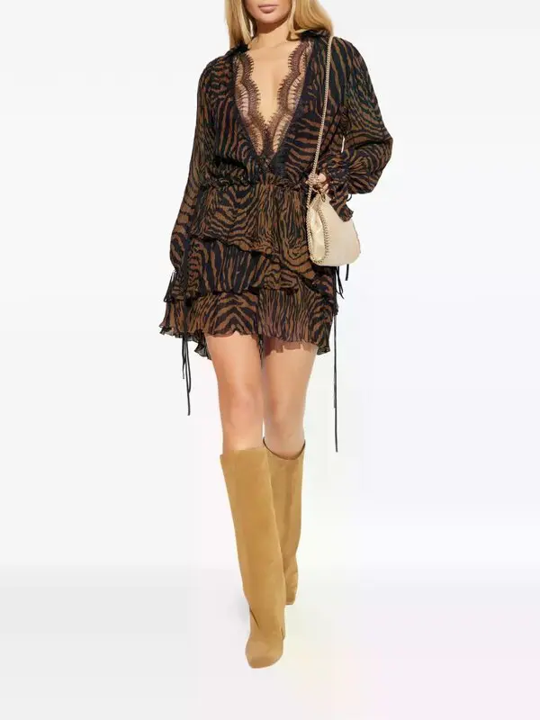 Blumarine Lace-trim Zebra-print Dress - Brown