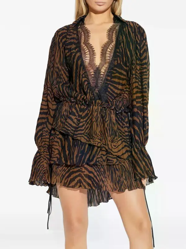 Blumarine Lace-trim Zebra-print Dress - Brown
