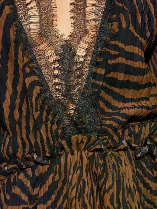 Blumarine Lace-trim Zebra-print Dress - Brown