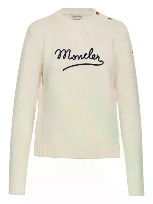 Moncler Embroidered Logo Button Detail Sweatshirt - Neutrals