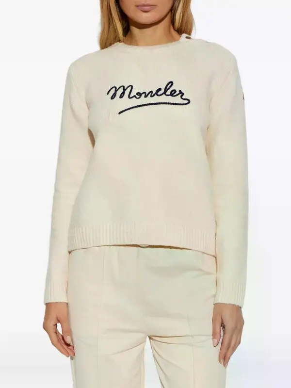 Moncler Embroidered Logo Button Detail Sweatshirt - Neutrals