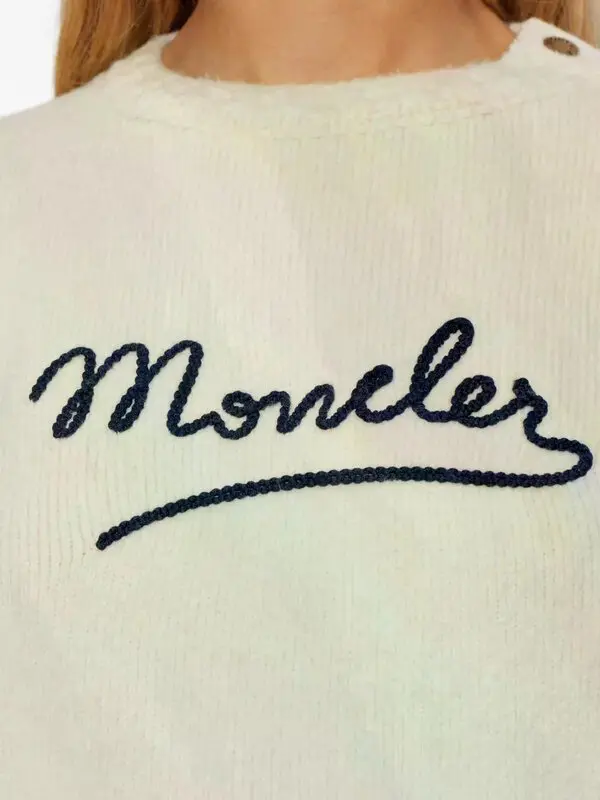 Moncler Embroidered Logo Button Detail Sweatshirt - Neutrals