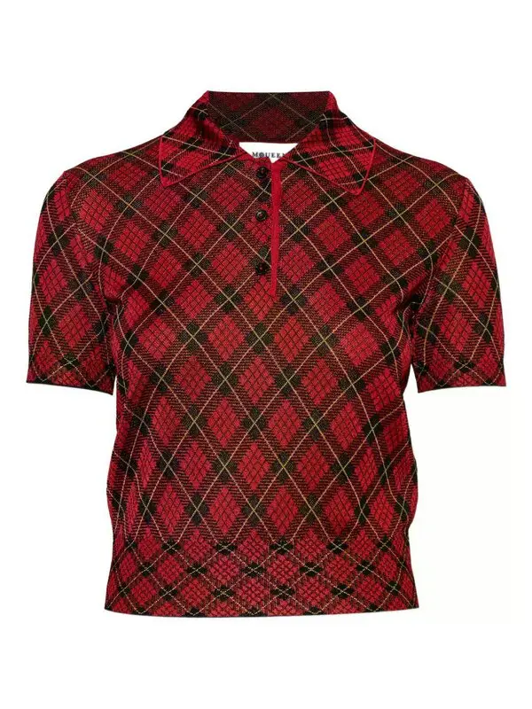 Alexander McQueen Argyle Button Polo Top - Red