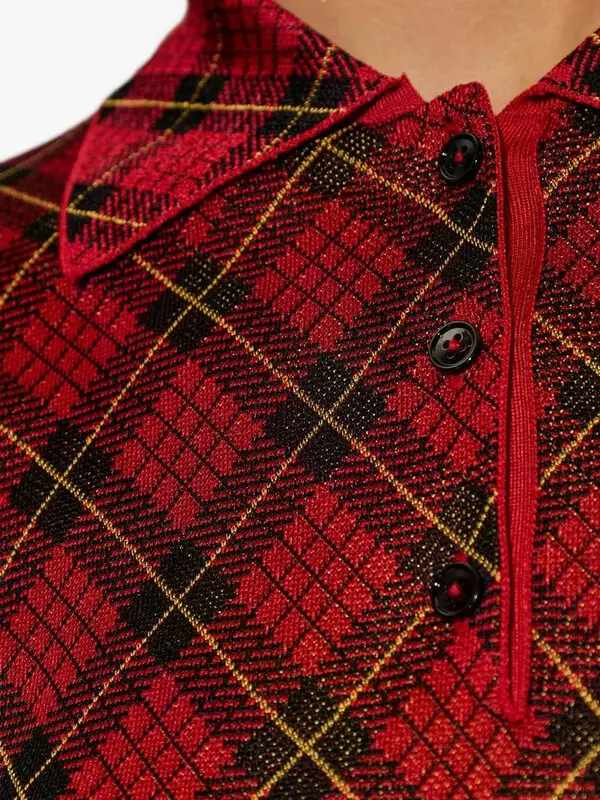 Alexander McQueen Argyle Button Polo Top - Red