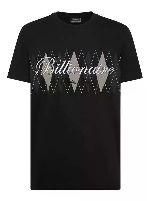 BILLIONAIRE Logo Argyle-pattern T-shirt