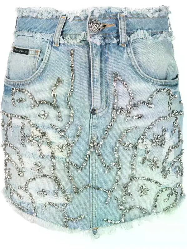 Philipp Plein Crystal-embellished Mini Denim Skirt - Blue