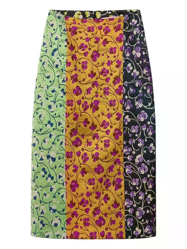 La DoubleJ Floral Pencil Midi Skirt - Green