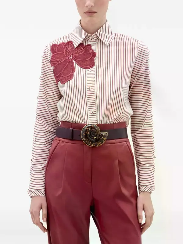 Silvia Tcherassi Striped Floral Appliqué Shirt