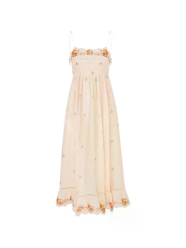 Zimmermann Patience Cami Floral Embroidered Midi Dress - Neutrals