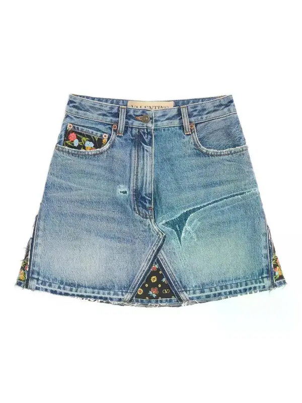 Valentino Garavani Denim Skirt With Frayed Hem - Blue